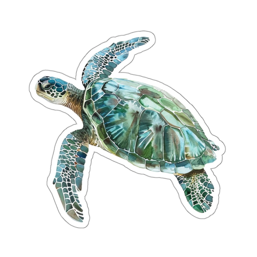 Watercolor Sea Turtle Sticker, Ocean Animal Waterproof Vinyl Sticker ...