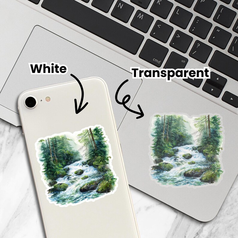 Forest Waterfall Vinyl Sticker, Nature Scenery Decal, Outdoorsy Laptop ...