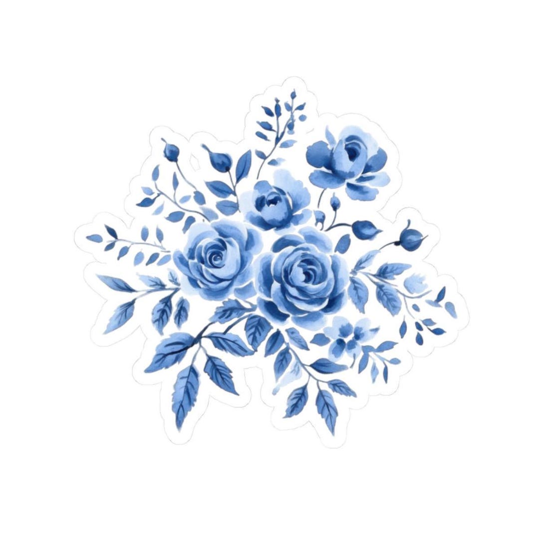 Blue Rose Sticker, Watercolor Floral Decal, Aesthetic Stickers ...