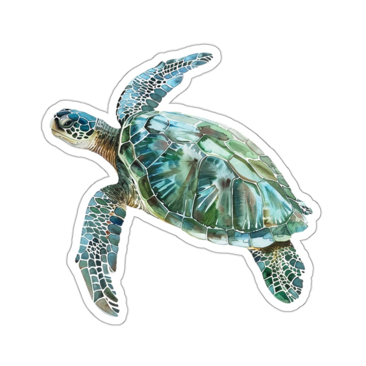 Watercolor Sea Turtle Sticker, Ocean Animal Waterproof Vinyl Sticker ...