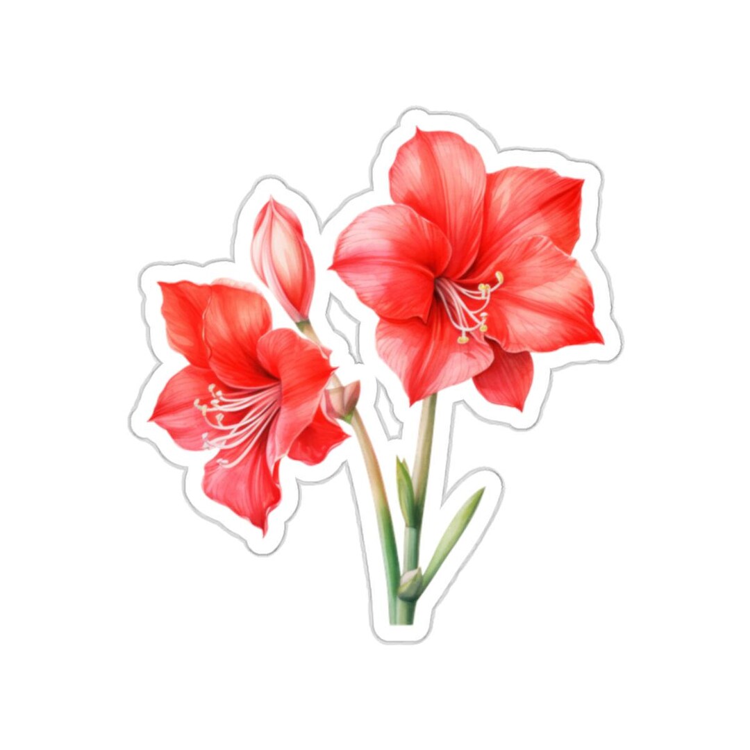 Red Flower Sticker, Botanical Floral Vinyl Sticker, Waterproof, Glossy ...