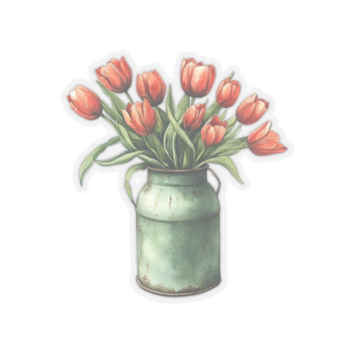 Rustic Vintage Flower Vase Sticker, Tulip Floral Vinyl Sticker ...