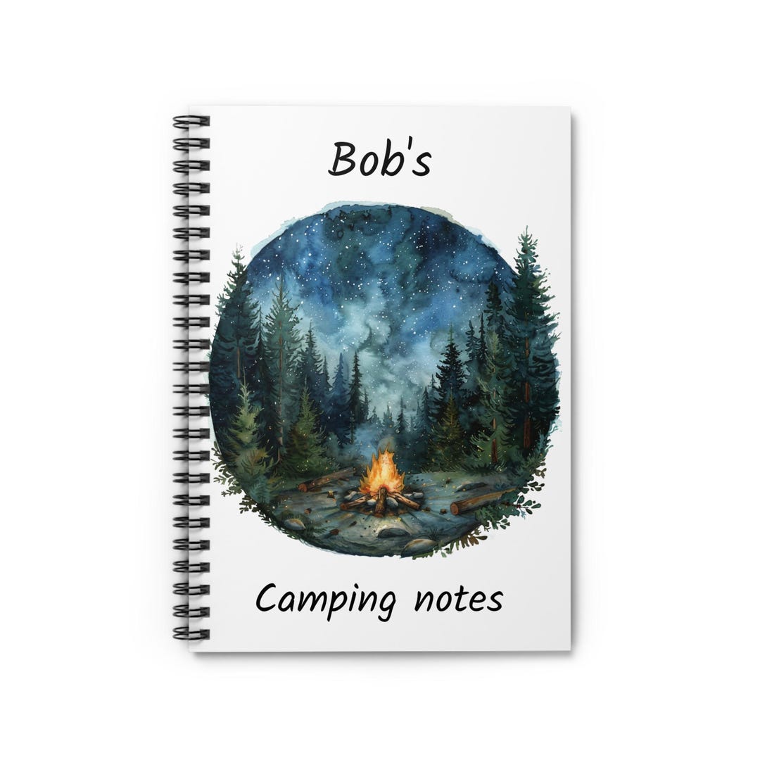 Personalized Spiral Notebook With Forest and Campfire Art, Wilderness ...