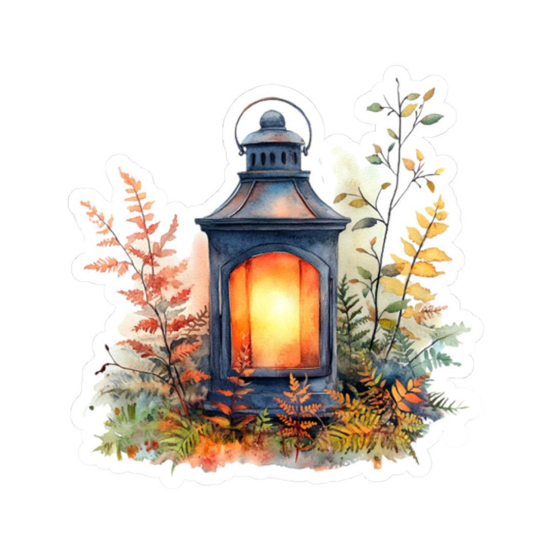 Autumn Lantern Sticker, Watercolor Lantern Decal, Fall Sticker, Cozy ...