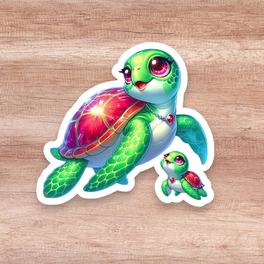 Green Turtle Mom and Baby Vinyl Sticker for Laptop Water Bottle and ...