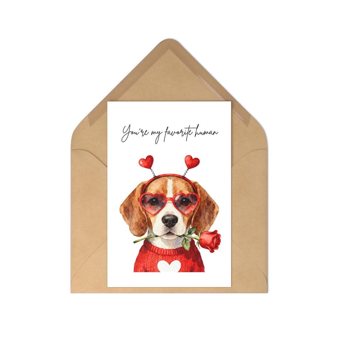 Printable Greeting Card - Valentine Beagle, 5x7, US Letter Paper ...