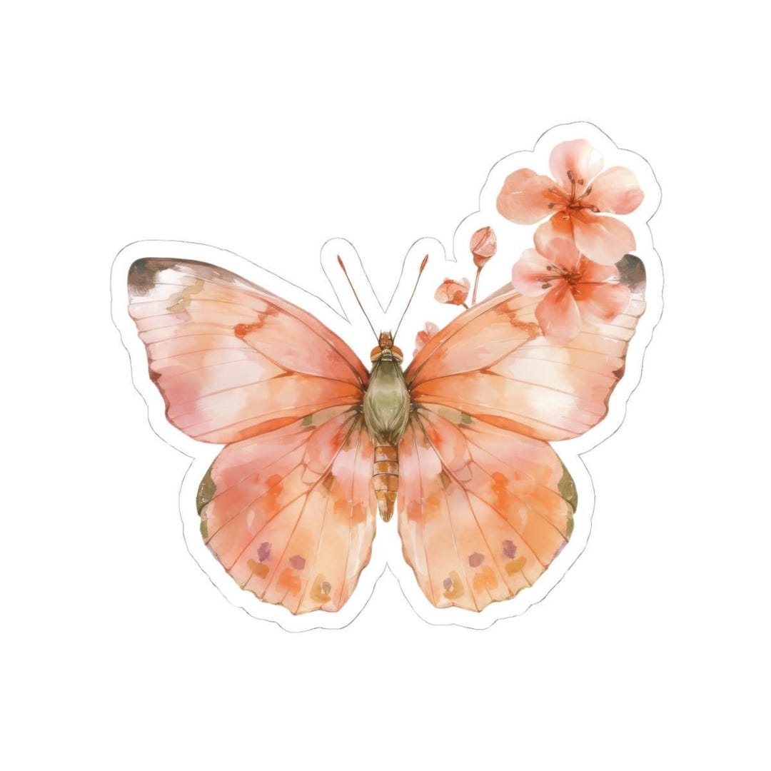 Peach Butterfly Stickers, Watercolor Art Decals, Aesthetic Stickers ...