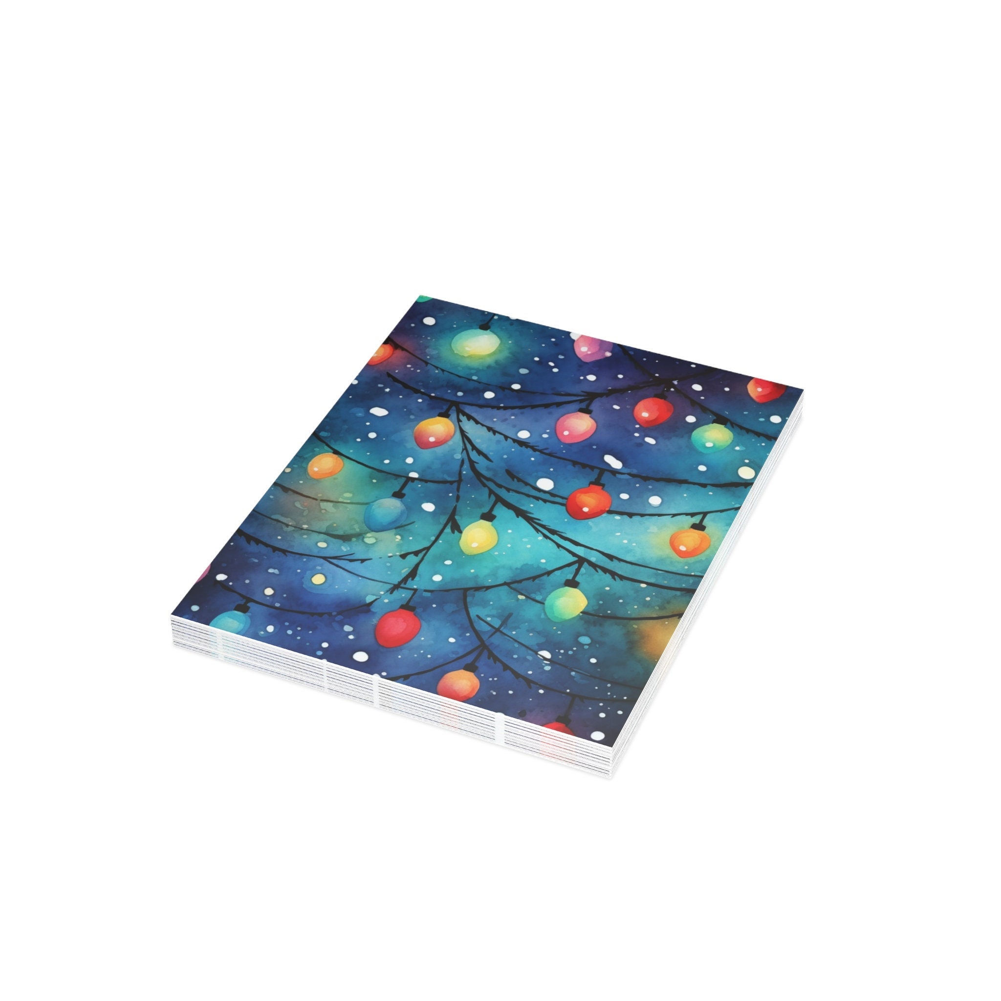 Colorful Watercolor Christmas Lights Cards 10 Pack, Holiday Greeting ...