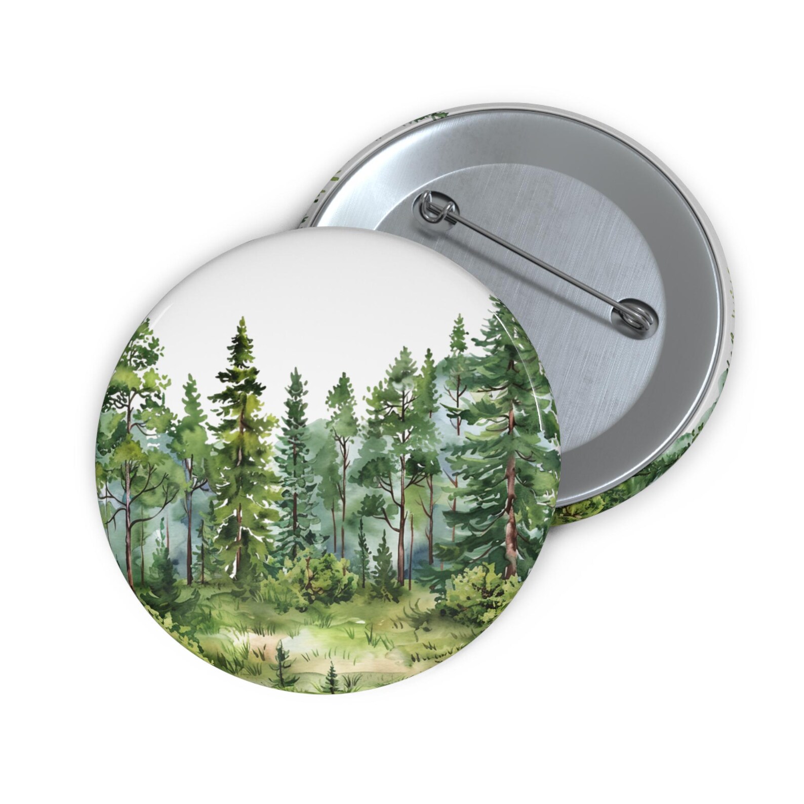 Forest Landscape Pin Button, Nature Scenery Badge, Evergreen Trees ...