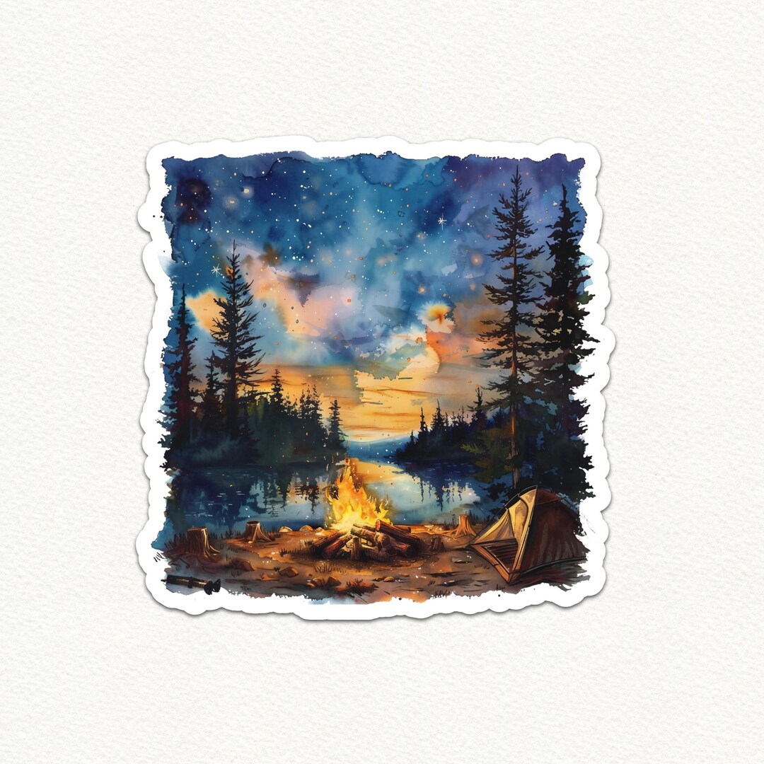 Camping Under the Stars Sticker, Campfire Camping Vinyl Sticker ...