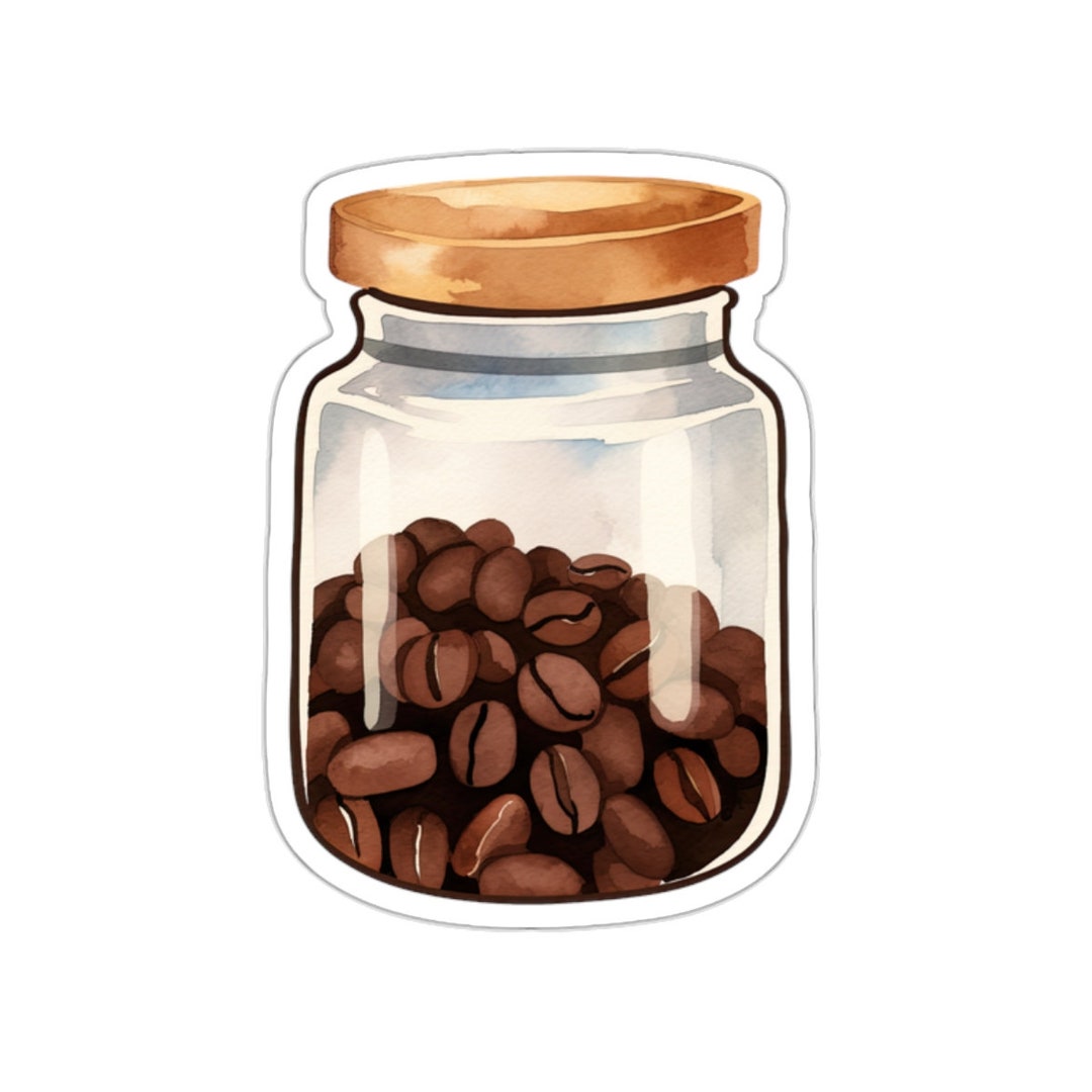 Coffee Jar Sticker, Watercolor Mason Jar With Beans, Vinyl Decal for ...