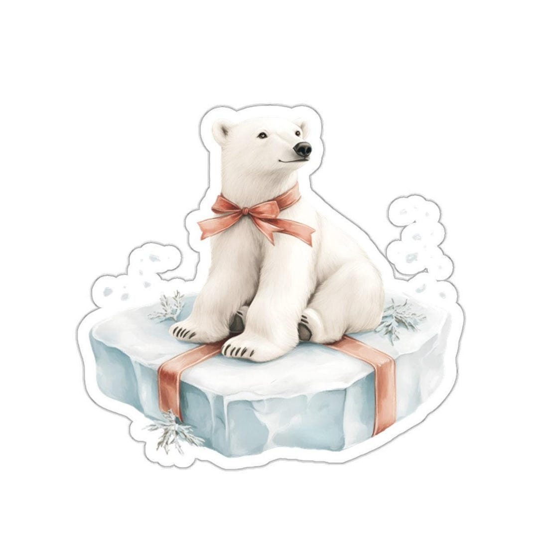 Cute Polar Bear Sticker, Watercolor Art, Ice Block, Winter Gift, Laptop ...