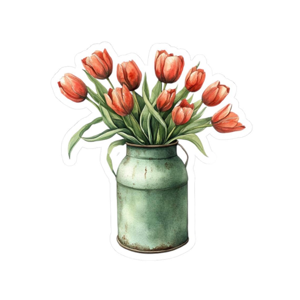 Rustic Vintage Flower Vase Sticker, Tulip Floral Vinyl Sticker ...