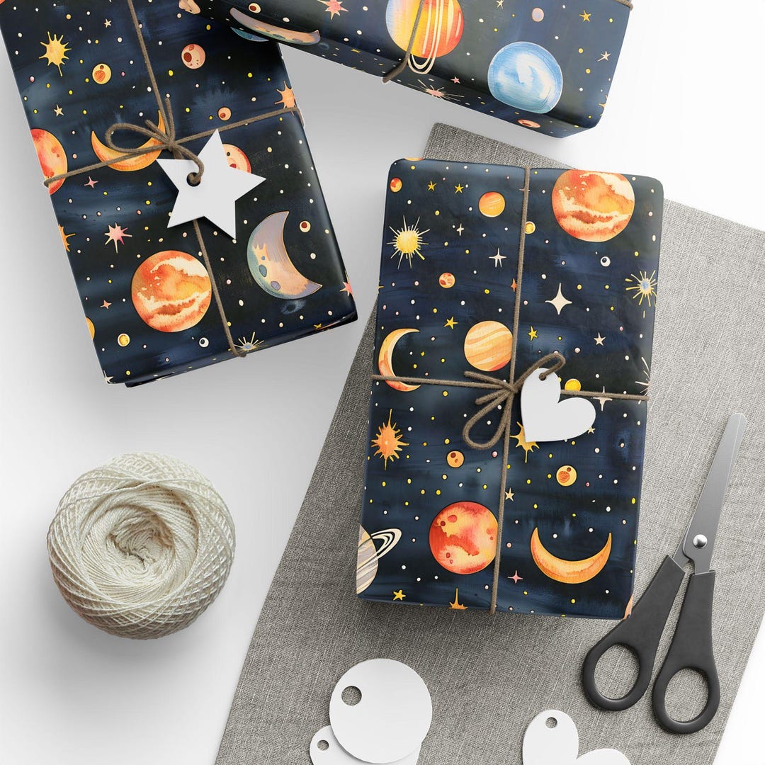 Outer Space Wrapping Paper, Planets and Stars Gift Wrap, Celestial ...