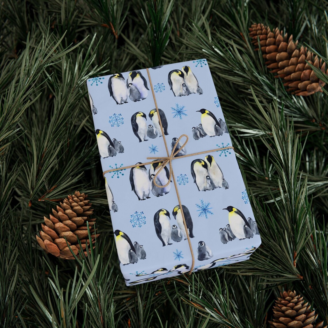 Christmas Penguin Wrapping Paper, Cute Holiday Gift Wrap, Festive ...