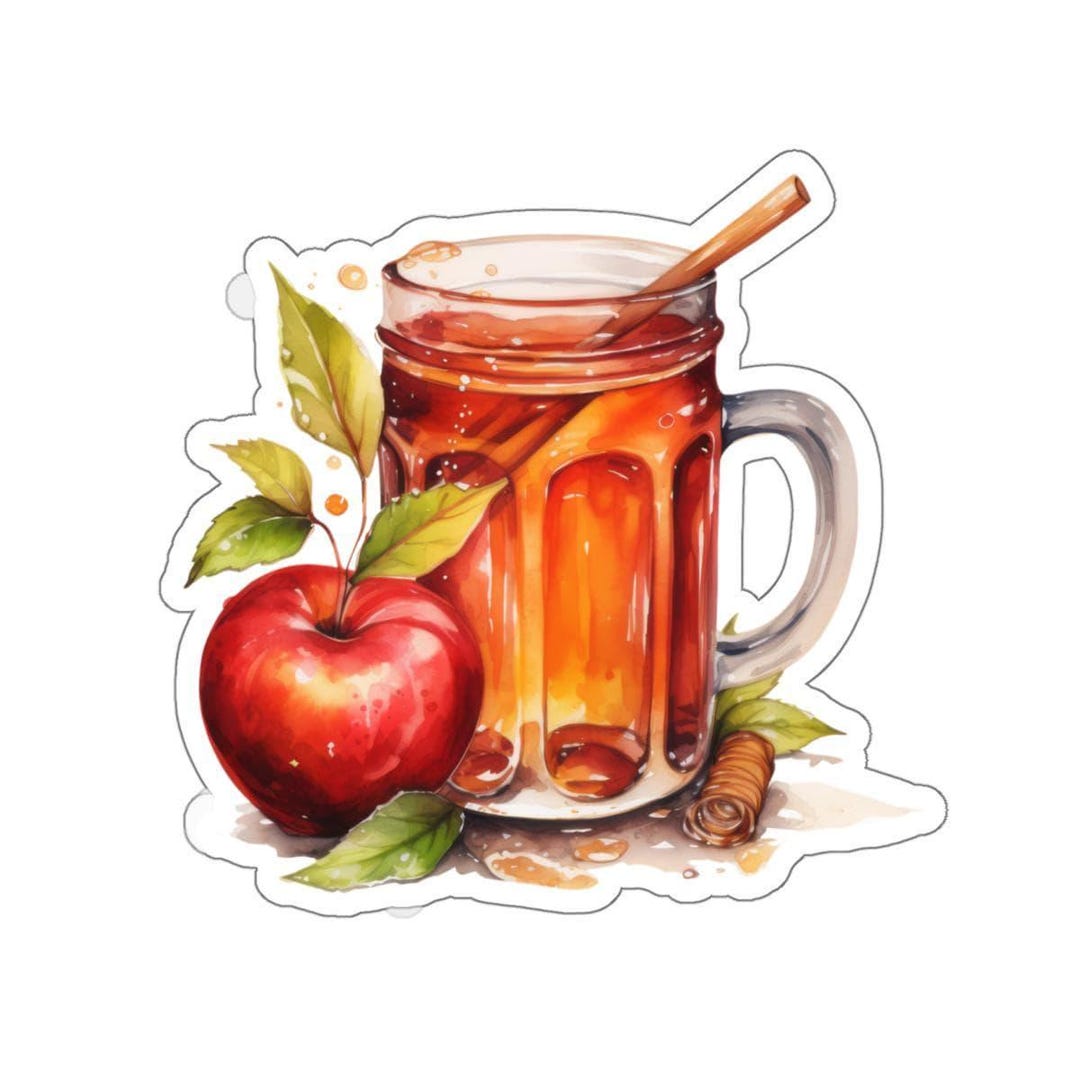 Apple Cider Mug Sticker, Cute Fall Sticker, Watercolor Autumn Drink ...