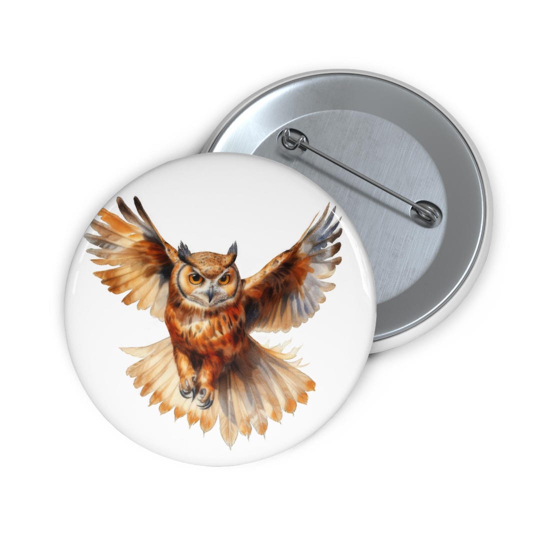 Majestic Owl Pin Button, Flying Owl Badge, Owl Lover Gift, Nature ...