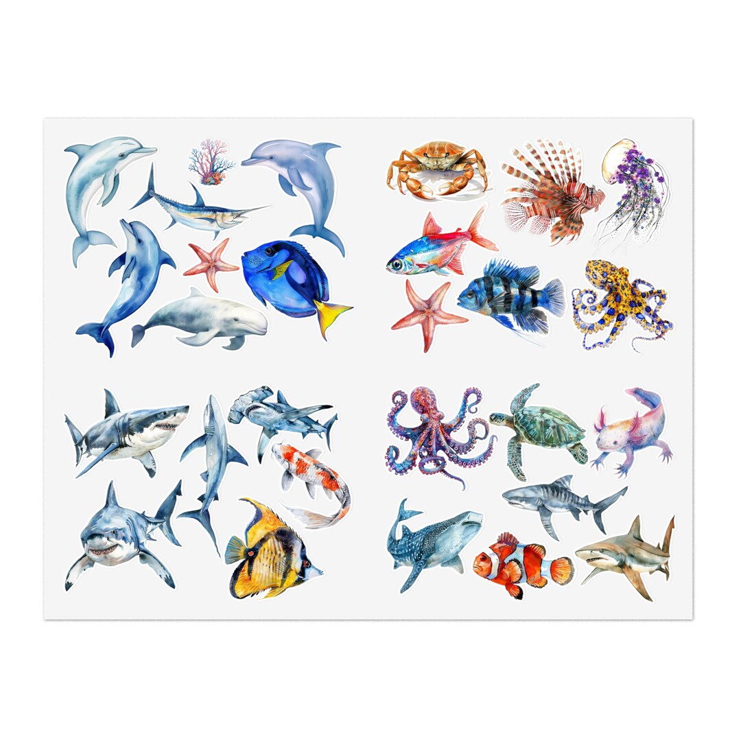 28 Watercolor Sea Creature Stickers, 2 Inch Marine Animal Stickers ...