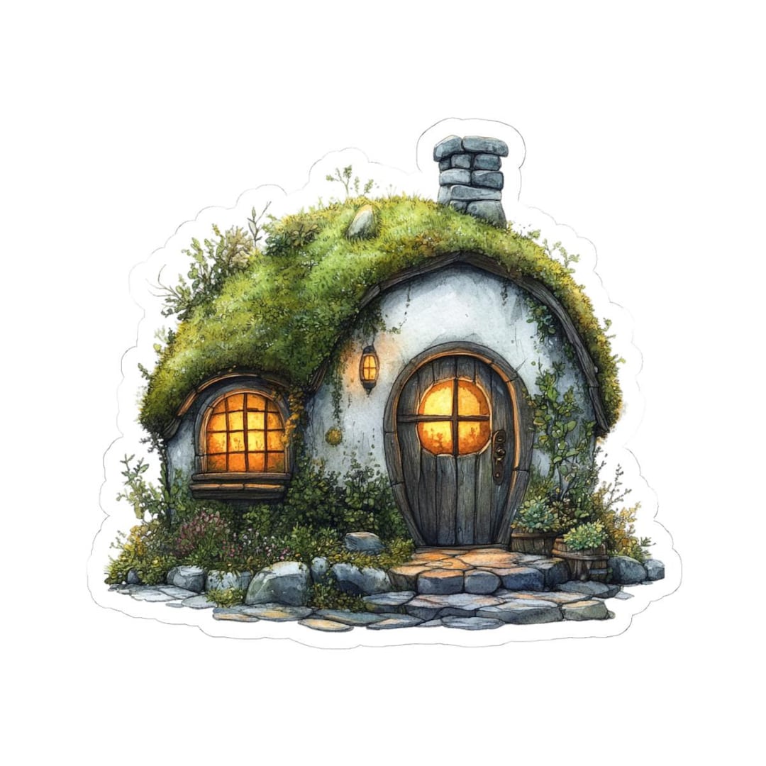 Hobbit House Sticker, Fantasy Cottage Decal, Whimsical Home Sticker ...