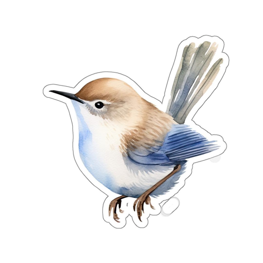 Cute Bird Vinyl Sticker, Blue and Brown Bird Decal, Watercolor Bird Art ...