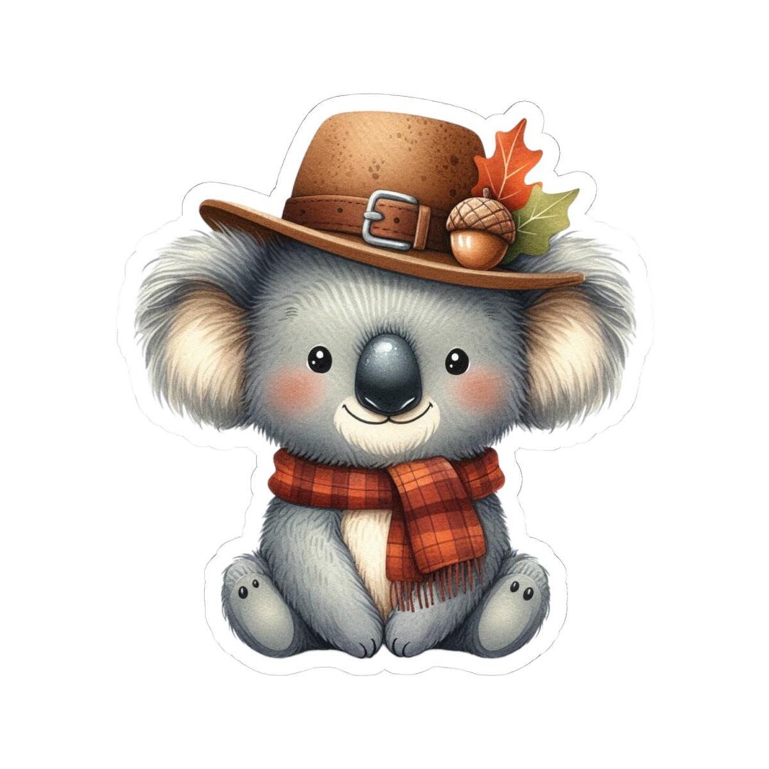 Autumn Koala Sticker, Cute Fall Animal Decal, Scrapbooking, Laptop ...