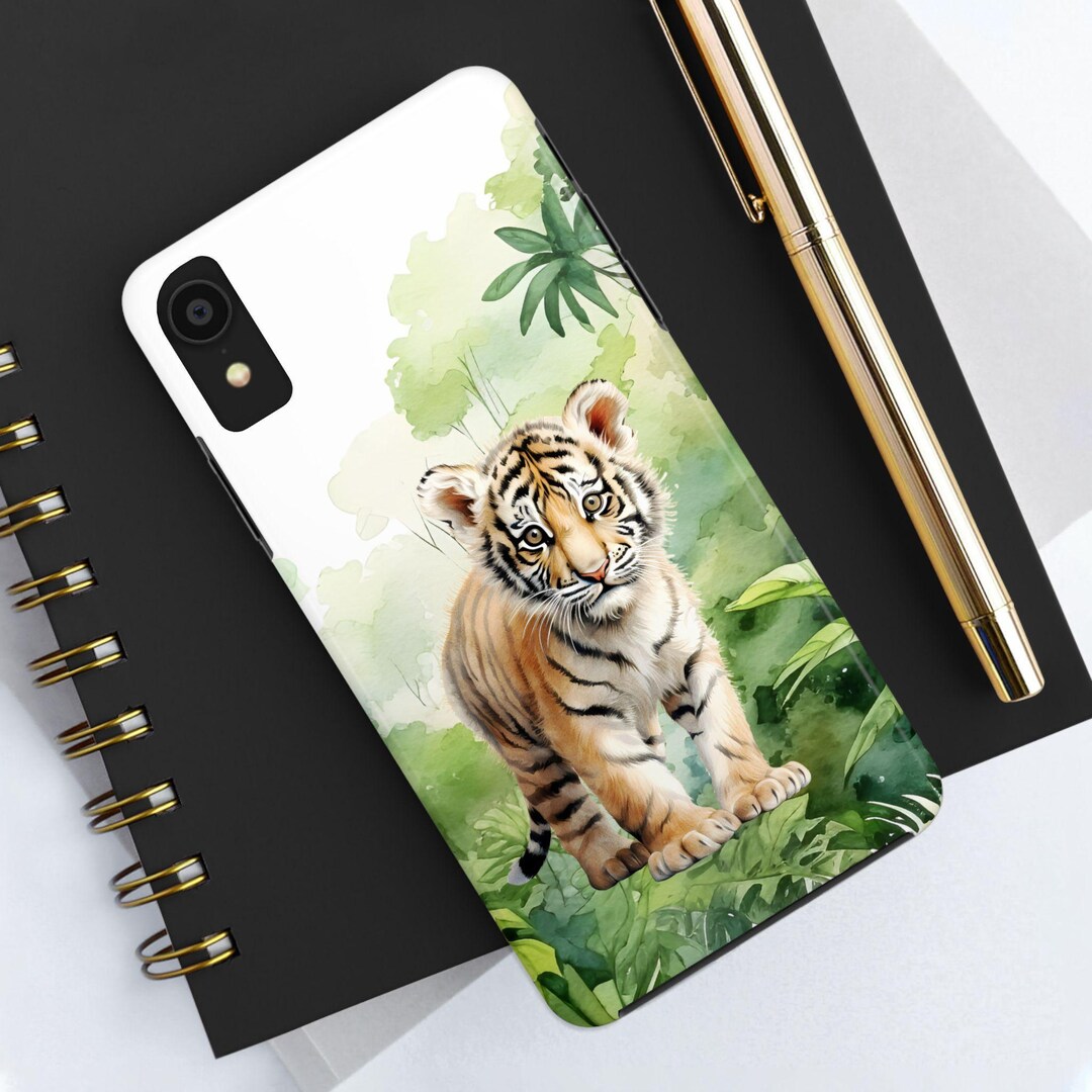 Cute Tiger Cub Phone Case, Watercolor Animal iPhone 16, Samsung S24 ...