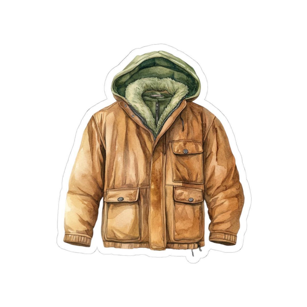Watercolor Winter Coat Sticker, Rustic Jacket Decal, Outdoor Adventure ...