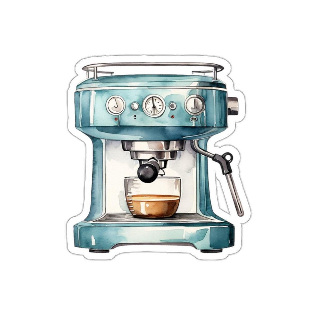 Espresso Machine Sticker, Coffee Lover Gift, Watercolor Art, Turquoise ...