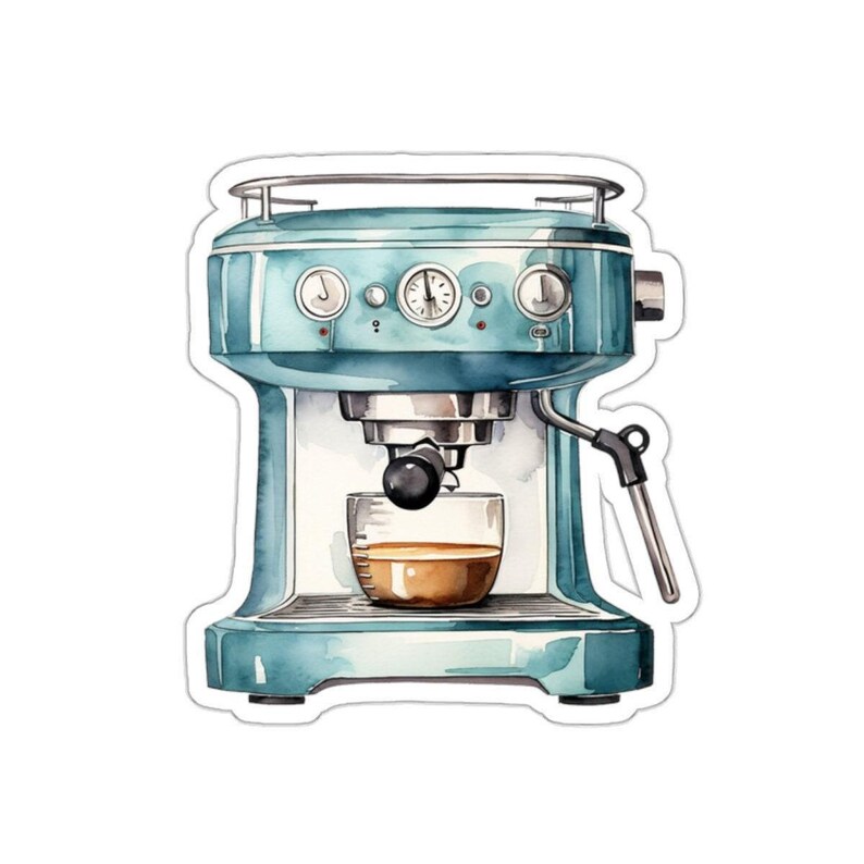 Espresso Machine Sticker, Coffee Lover Gift, Watercolor Art, Turquoise ...