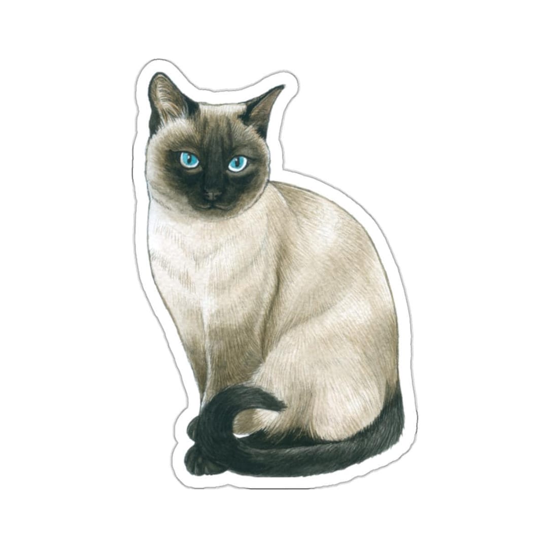 Cute Siamese Cat Sticker, Siamese Cat Vinyl Sticker, Watercolor Cat Art ...