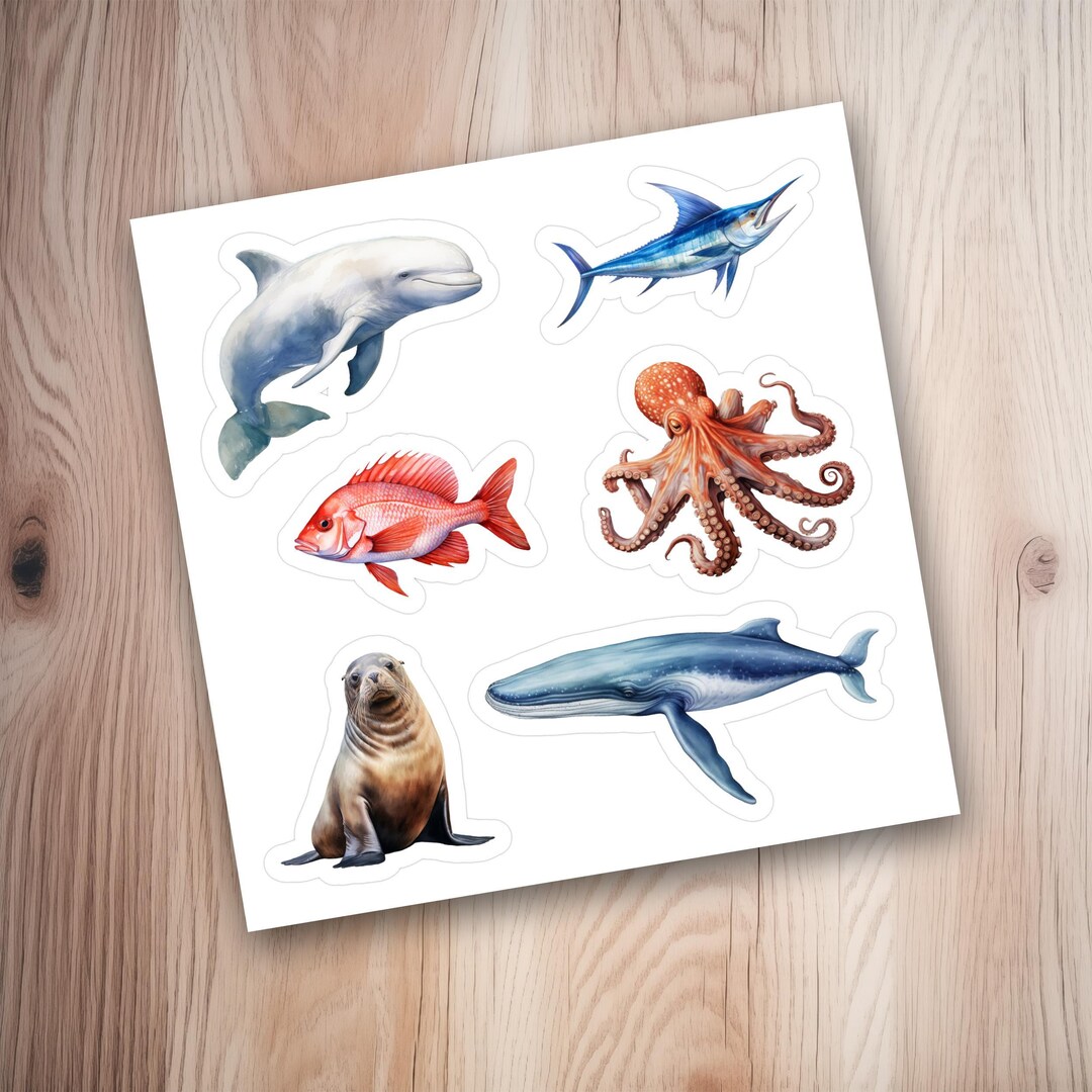 Ocean Animal Vinyl Sticker Sheet, Waterproof Sea-themed Stickers, Cute ...