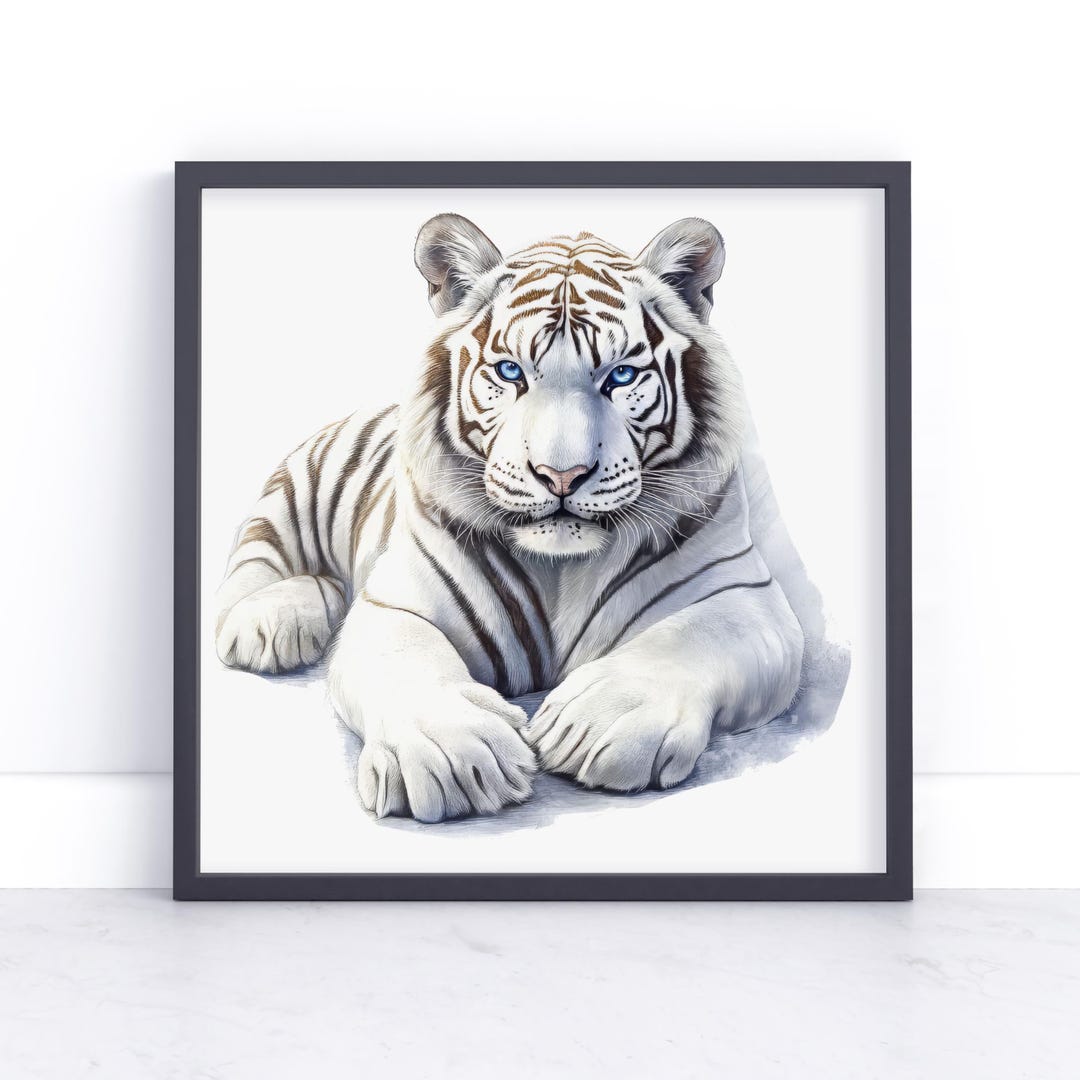 White Tiger Wall Art, Watercolor Animal Print, Nature Lover Gift ...