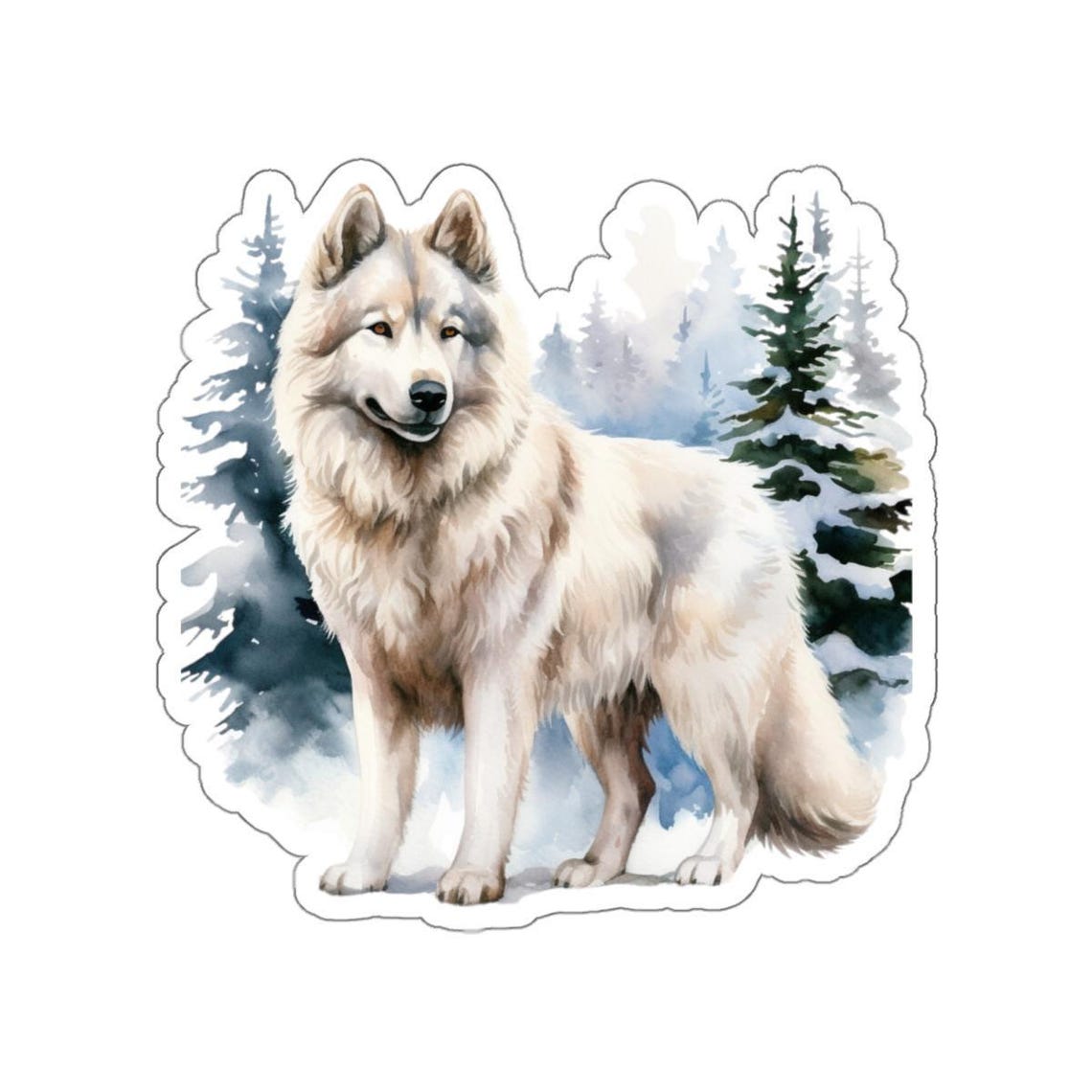 White Wolf Vinyl Sticker, Dog Art Decal, Watercolor Style, Waterproof ...
