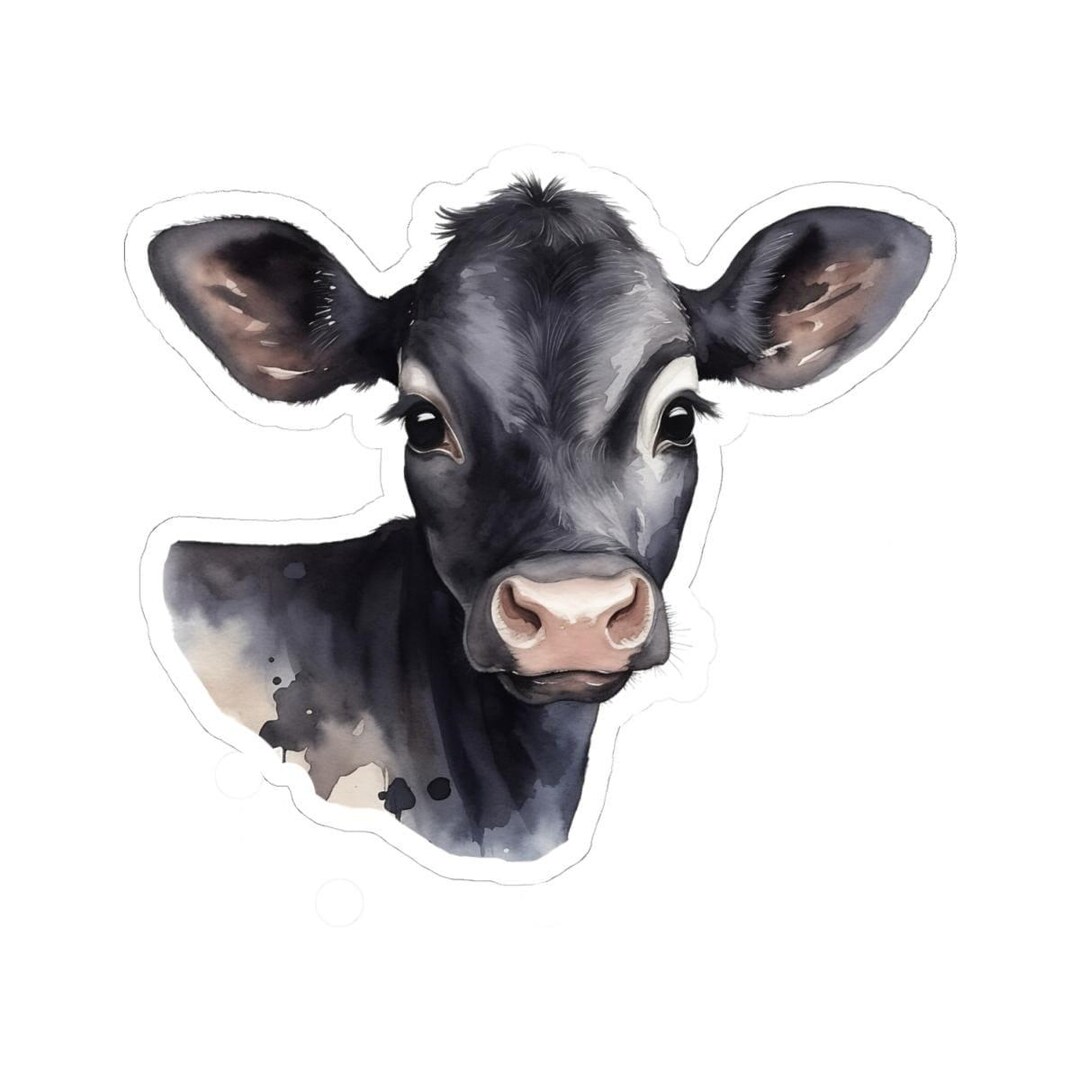 Cute Baby Cow Vinyl Sticker, Watercolor Animal Art Decal, Glossy ...