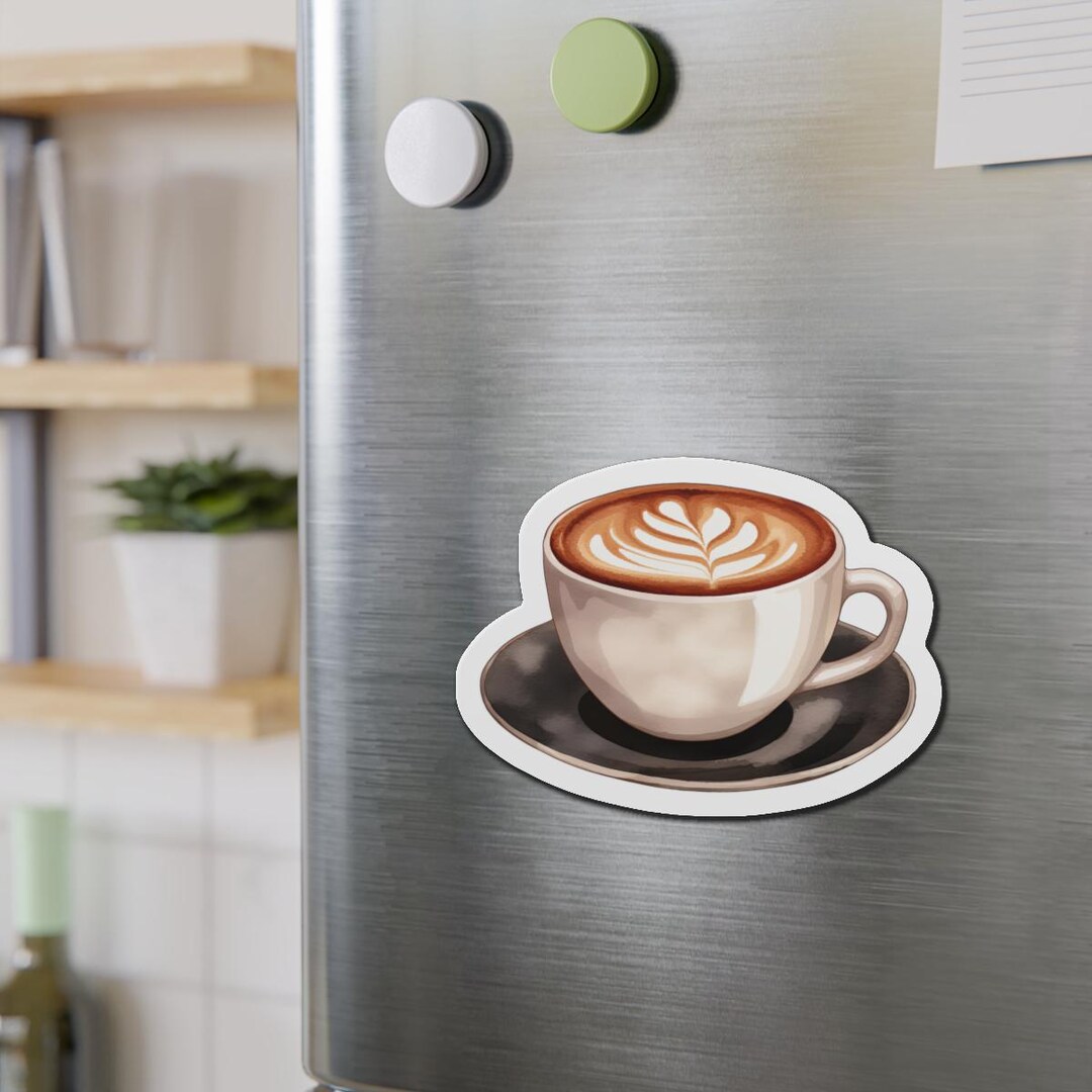 Watercolor Coffee Cup Magnets, Kitchen Decor, Latte Art Fridge Magnets ...