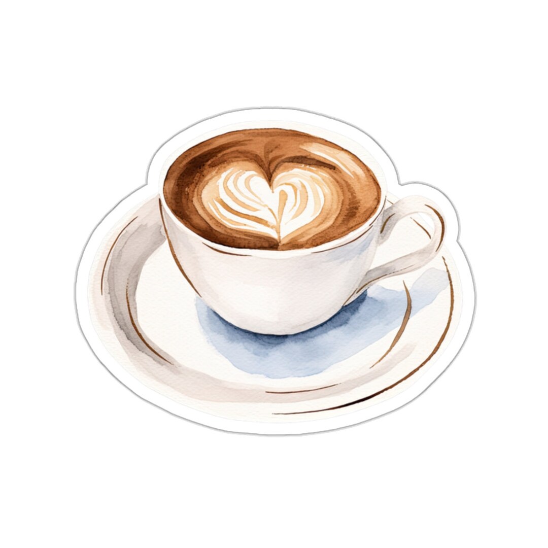 Watercolor Coffee Cup Sticker, Latte Art Vinyl Decal, Cafe Decor ...