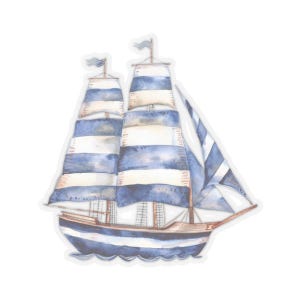 Nautical Ship Vinyl Sticker, Watercolor Sailboat Decal, Blue and White ...