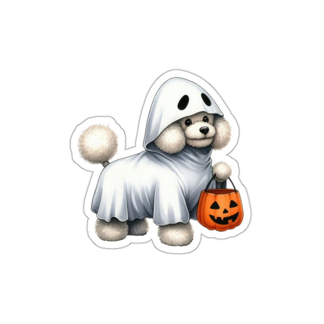 Cute Halloween Poodle Dog Sticker Ghost Costume, Waterproof Vinyl Decal ...