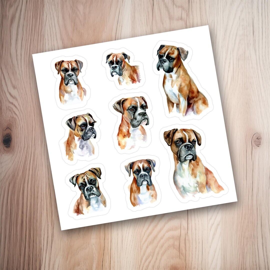 Boxer Dog Sticker Sheet Set, Cute Watercolor Boxer Stickers, Waterproof ...