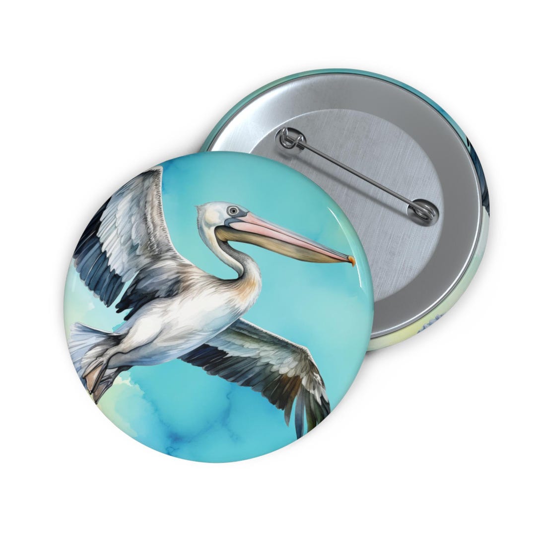 Pelican Button Badge, Bird Pin Back Button, Wildlife Art on Pin Badge ...