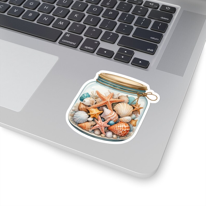Seashell Jar Sticker, Beach Glass Bottle Waterproof Vinyl Sticker for ...