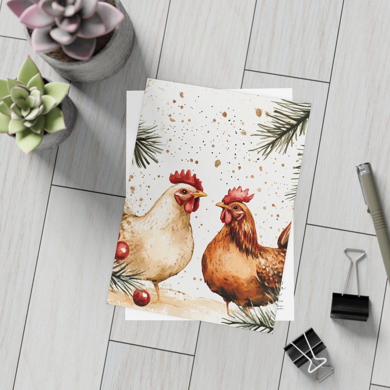 Christmas Chicken Greeting Cards 10 Set, Farm Animal Holiday Postcards ...