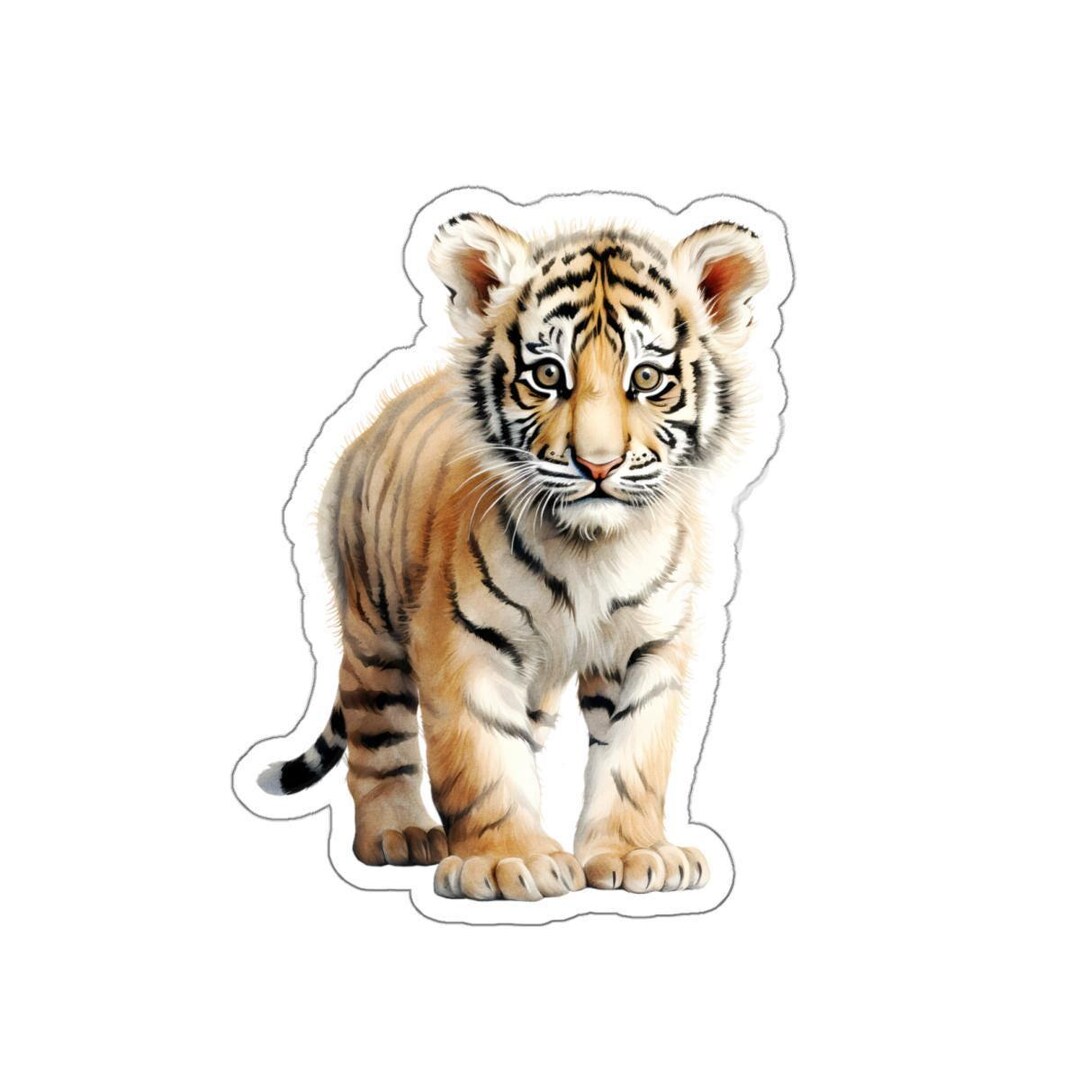 Cute Tiger Cub Sticker, Waterproof Glossy Vinyl Decal, Animal Lovers ...