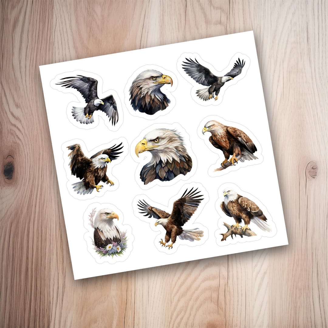 Bald Eagle Stickers Sheet, Eagle Vinyl Sticker Pack, Wildlife Stickers ...