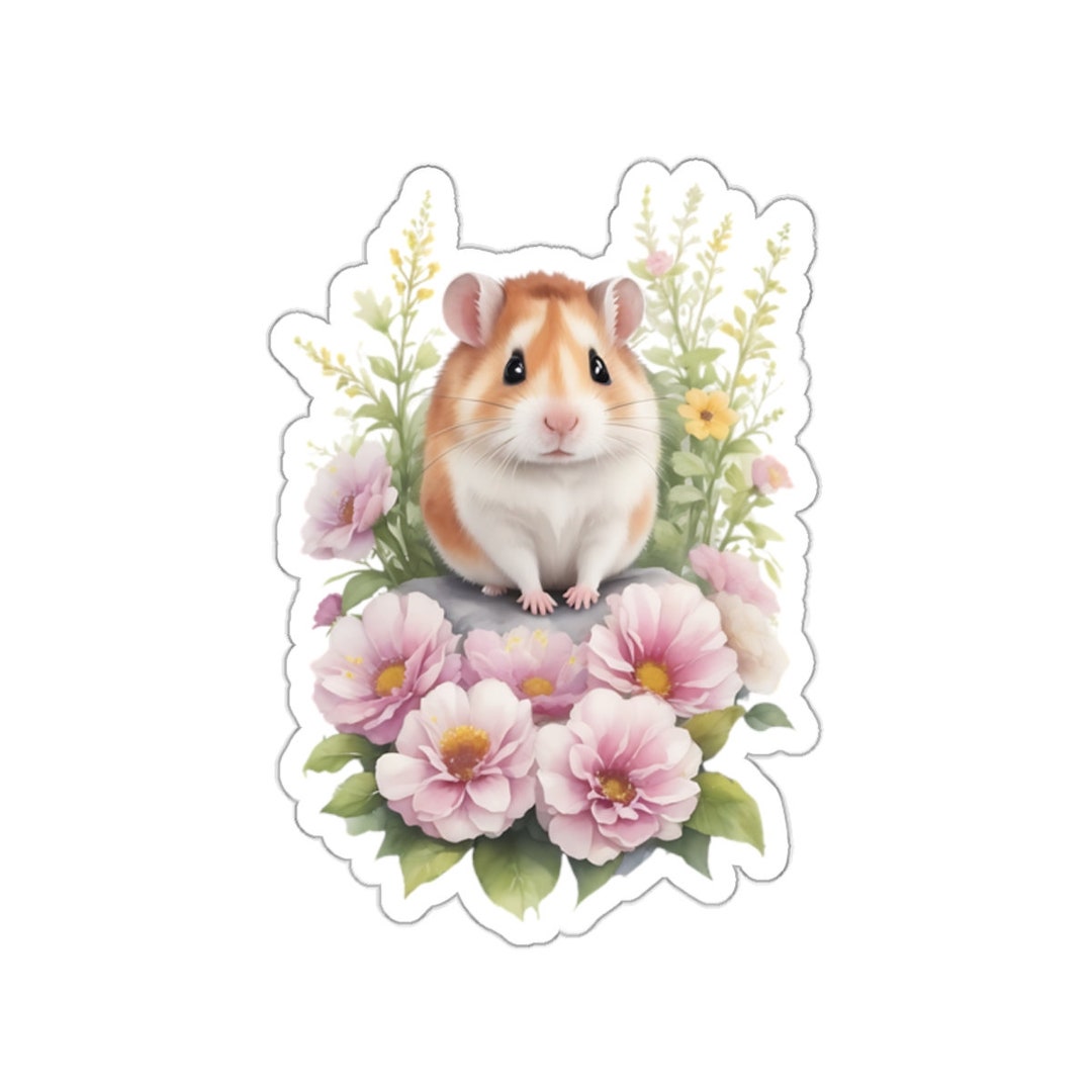 Cute Hamster Sticker, Floral Animal Decal – Waterproof Vinyl for Laptop ...