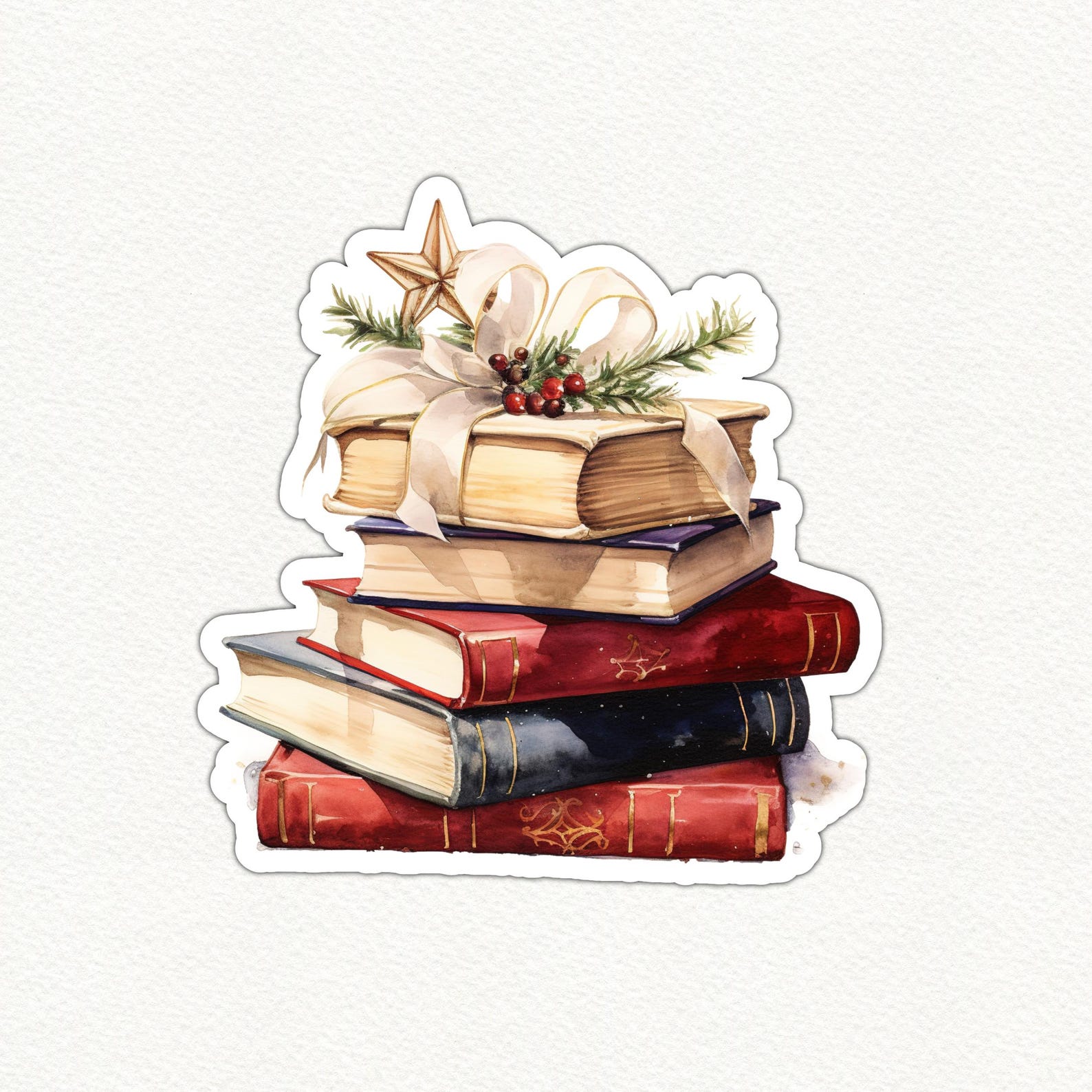 Vintage Books Watercolor Sticker, Christmas Book Stack Sticker, Holiday ...