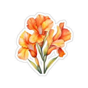 Orange Iris Stickers, Floral Decal, Watercolor Stickers, Botanical Art ...