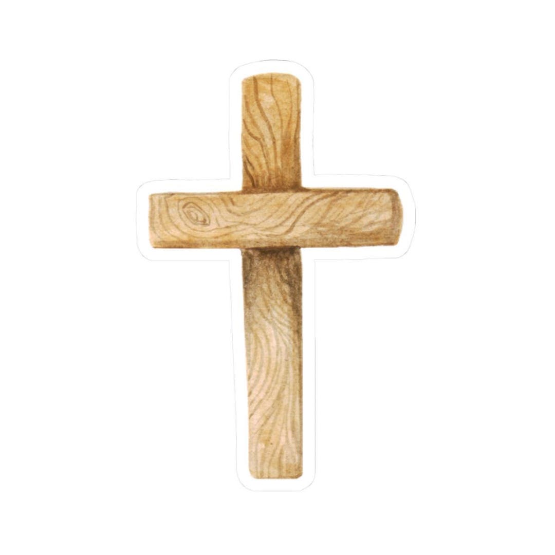 Christian Cross Vinyl Sticker, Religious Faith Decal, Wooden Cross ...