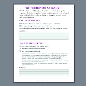 Pre-retirement Checklist, Pre-retirement Guide, Financial Planner ...