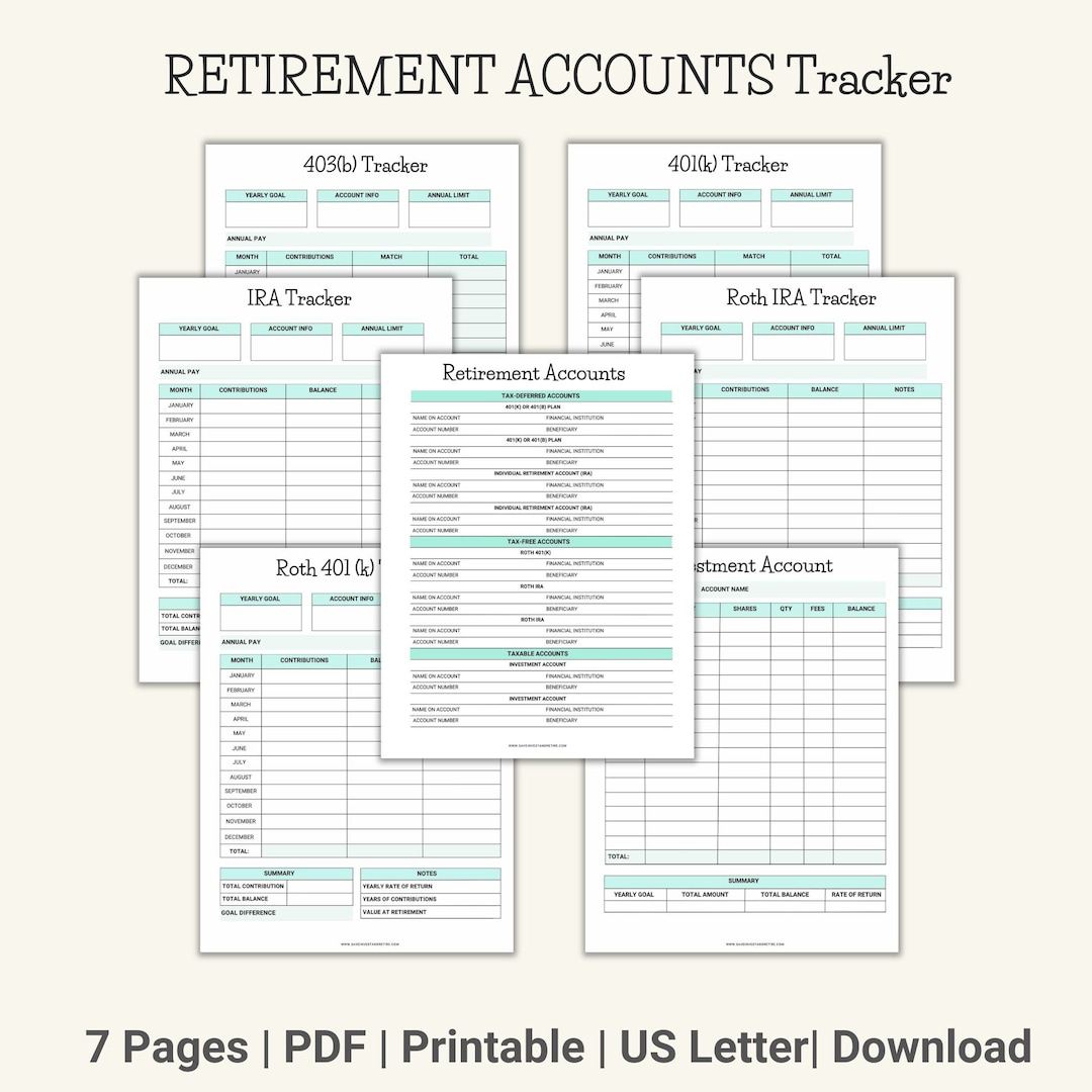 Retirement Accounts, 401(k) Tracker, IRA Tracker, Roth IRA Tracker ...